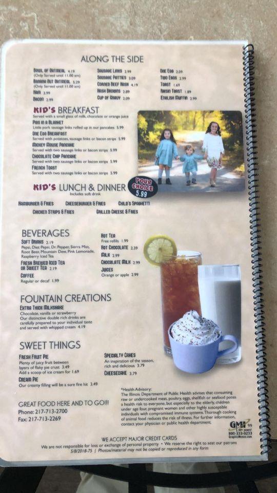 Menu at Spring Garden Restaurant, Taylorville