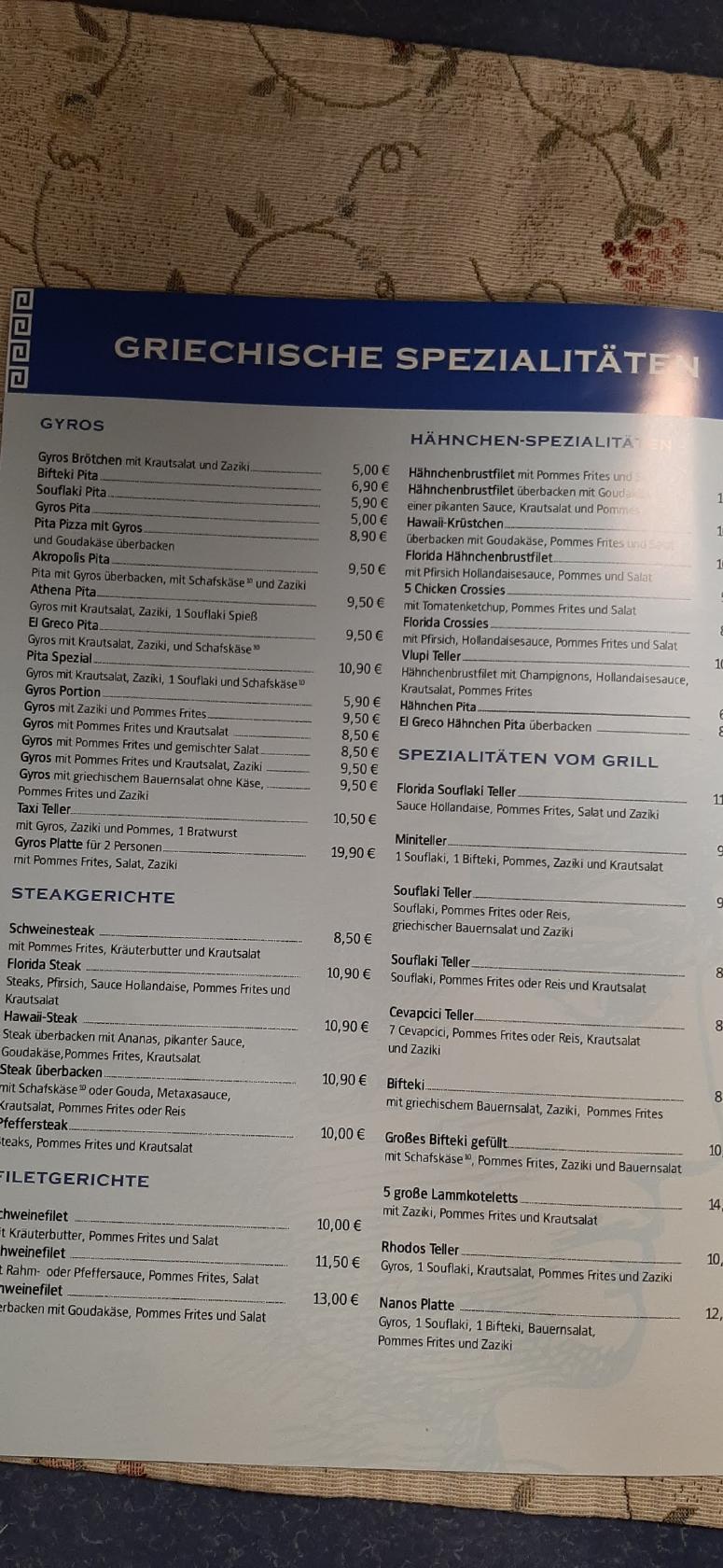 Speisekarte von El Greco restaurant, Delbrück