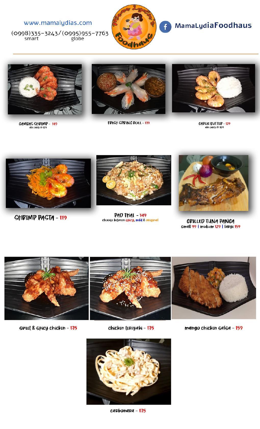 Menu at Mama Lydia's Foodhaus restaurant, Lapu-Lapu City