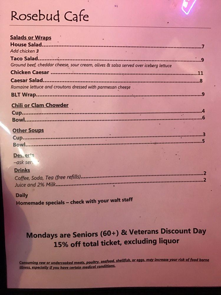 Menu at Rosebud Cafe, Scappoose