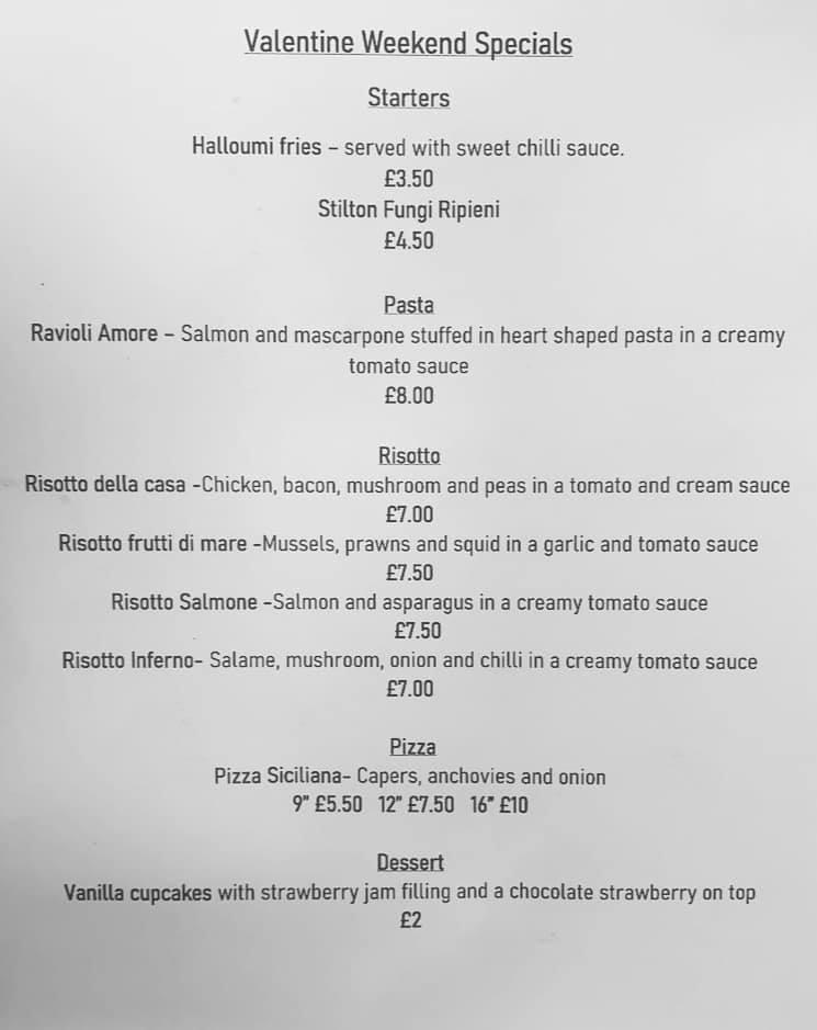 Menu at Volare pizzeria, Preston
