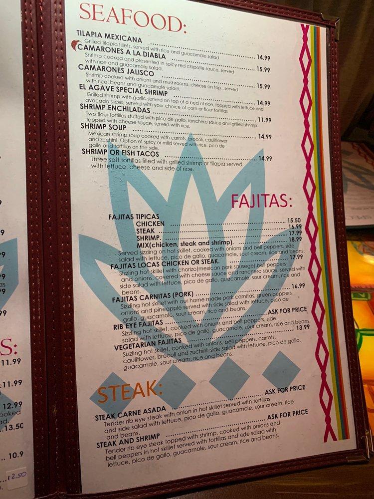 Menu at Agave Azul restaurant, Eagle River