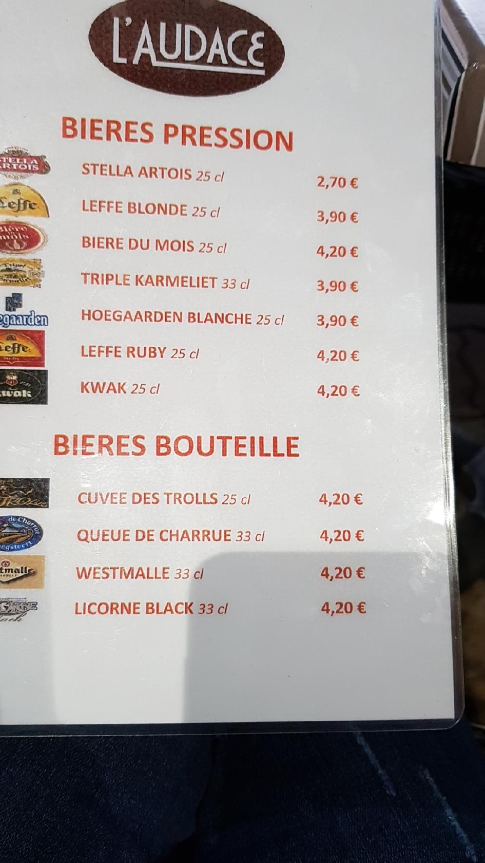 Menu au Brasserie l'Audace restaurant, Toul