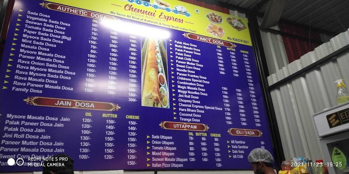 Menu at CHENNAI EXPRESS DOSA PARLOUR, Surat