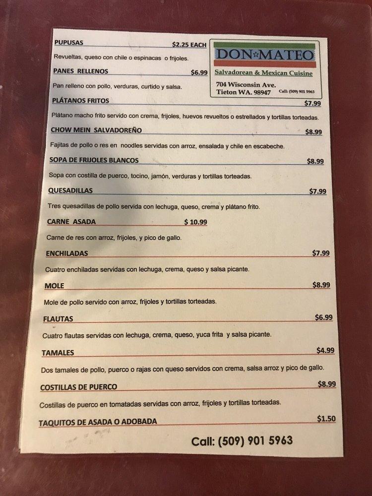 Menu at DON MATEO restaurant, Tieton