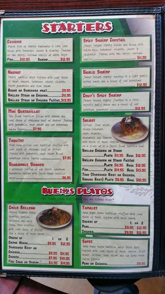 Menu at El Mariachi restaurant, Kapolei