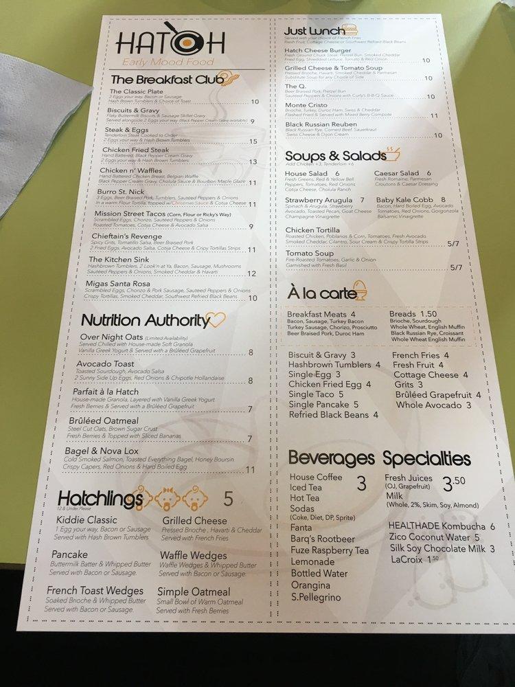 Menu at Hatch Early Mood Food restaurant, Oklahoma City, 1101 N ...