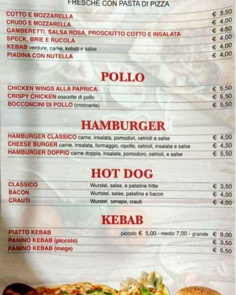 Menu at Mega pizzeria, Telgate