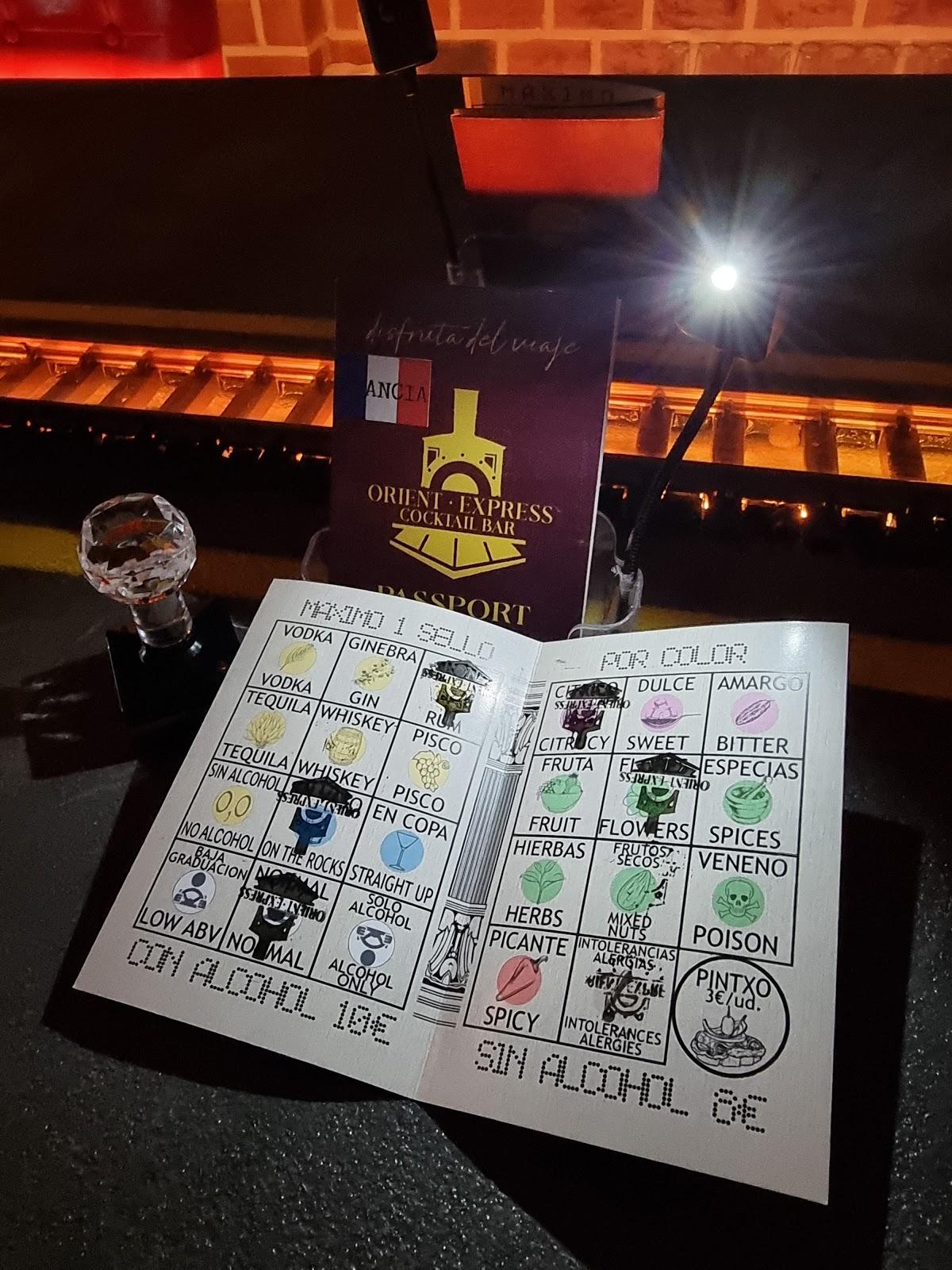 Menu at Orient Express Cocktail Bar, Barcelona