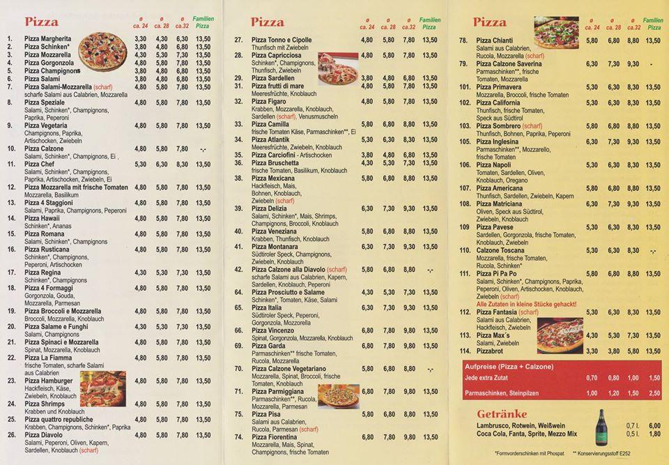 Speisekarte von Pizzeria La Fiamma, Eckental