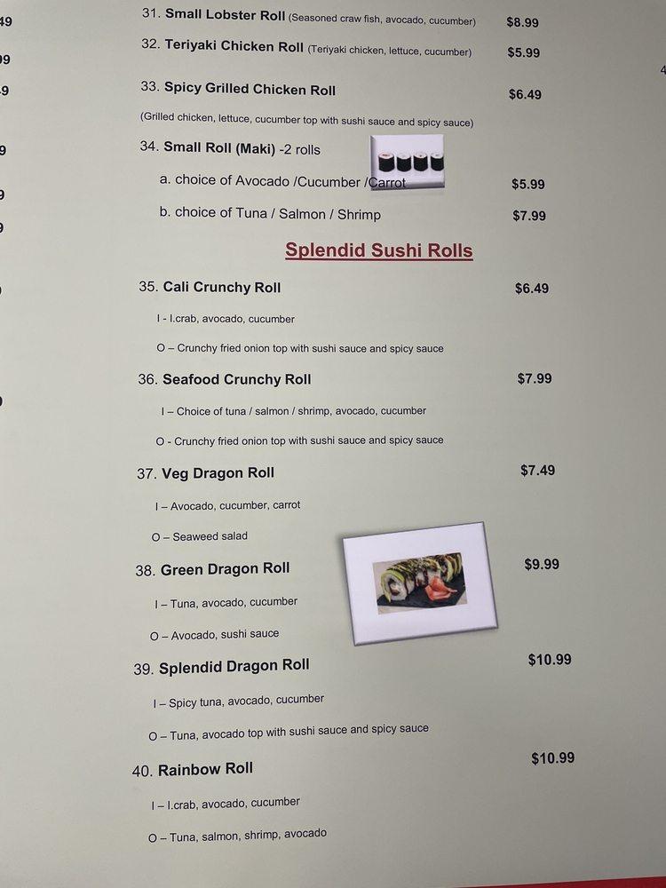 Menu at Splendid Sushi restaurant, Concord