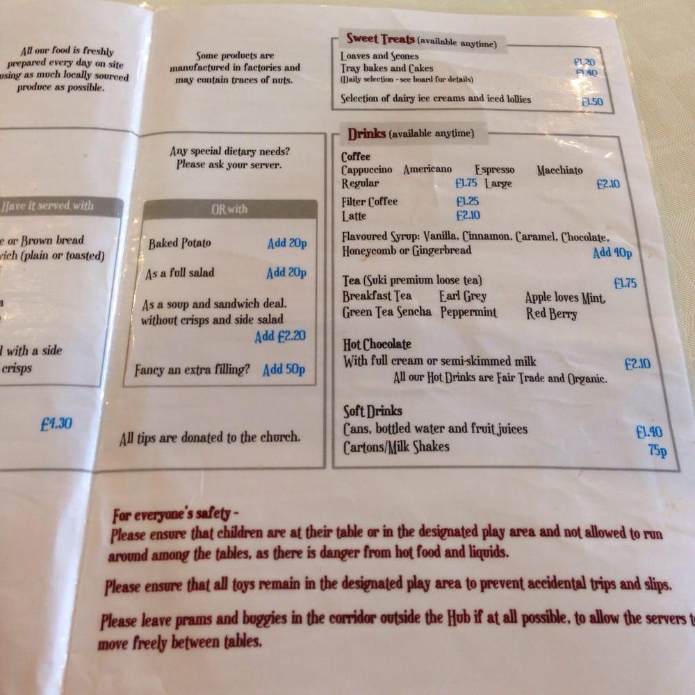 Menu at The Hub Cafe, Bishopbriggs, Woodhill Evangelical Church