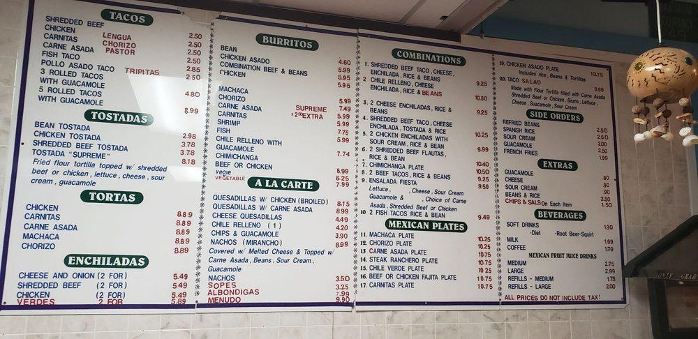 Menu at Villa Del Mar restaurant, Ukiah, 111 S State St