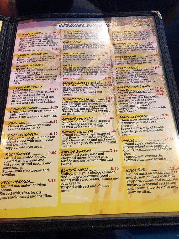Menu at Cozumel Authentic Mexican Restaurant, Bradley