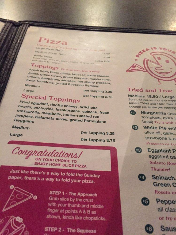 Menu at Home Slice Pizza pizzeria, Austin, S Congress Ave