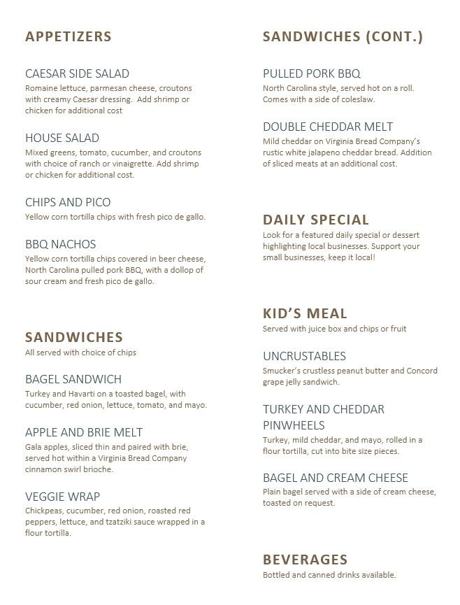 Menu at Magnolia @ Dale House restaurant, Jamestown