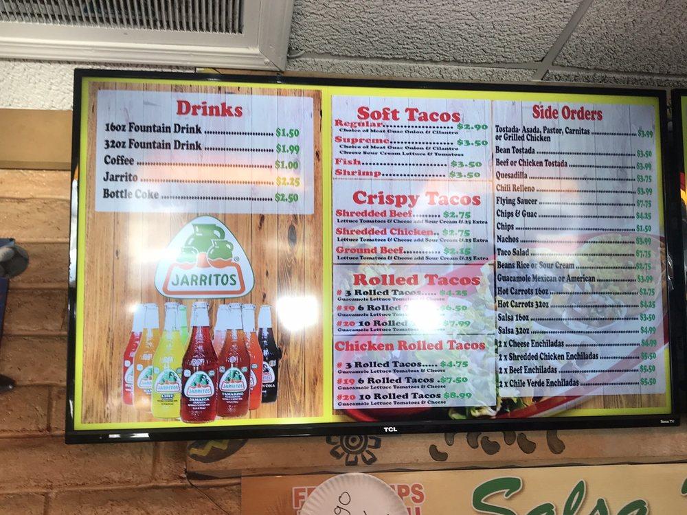 Menu at Maria's Taco Shop restaurant, Ceres