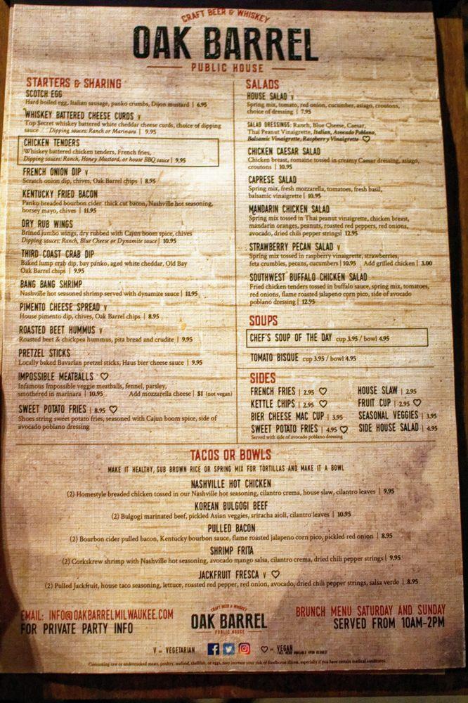 Menu at Oak Barrel Public House, Milwaukee