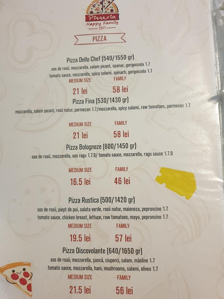 Menu at Pizzeria Happy Family, Mediaș, Strada Gravorilor 2