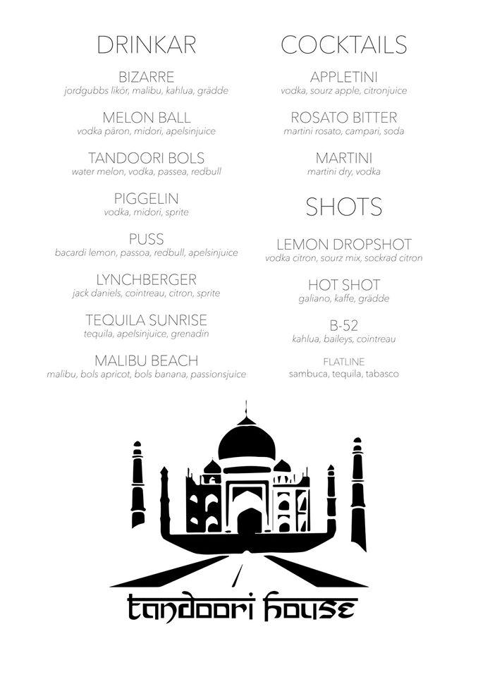 Menu at Tandoori House restaurant, Sundsvall