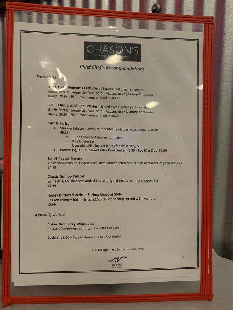 Menu at Chasons Crab Stadium pub & bar, Elk Grove