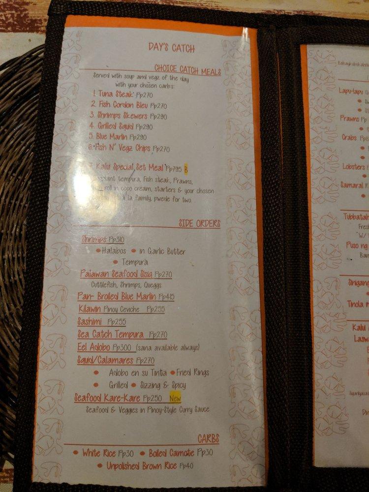 Menu at Kalui Seafood Restaurant, Puerto Princesa, 369 Rizal Avenue