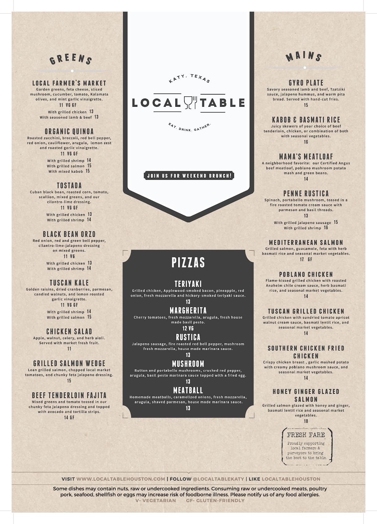 Menu at Local Table restaurant, Katy, Cinco Ranch Blvd