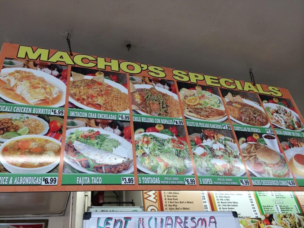 Menu at Macho Cafe Mexican Food, San Gabriel