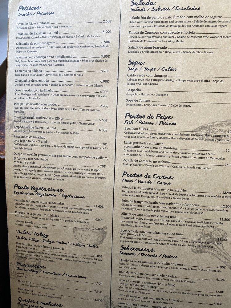 Menu at Tasca Saloia pub & bar, Sintra