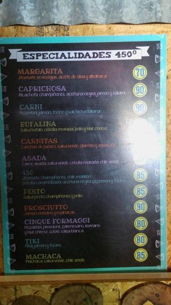 Menu at 450° Grados Pizza a la Leña pizzeria, Nogales