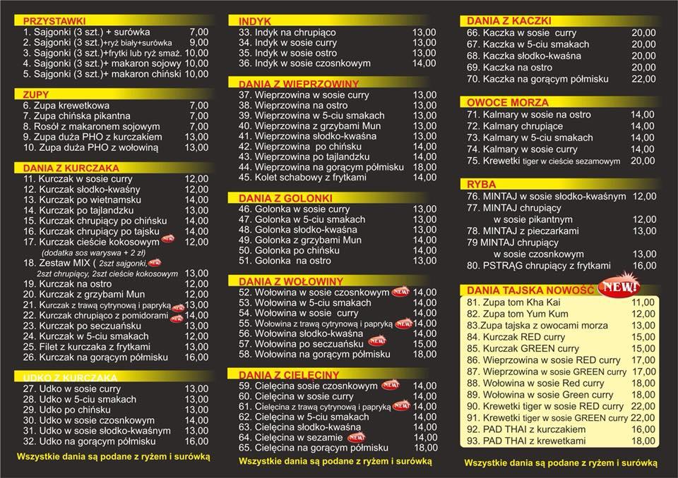 Menu at BAR HUNG ASEAN, Otwock