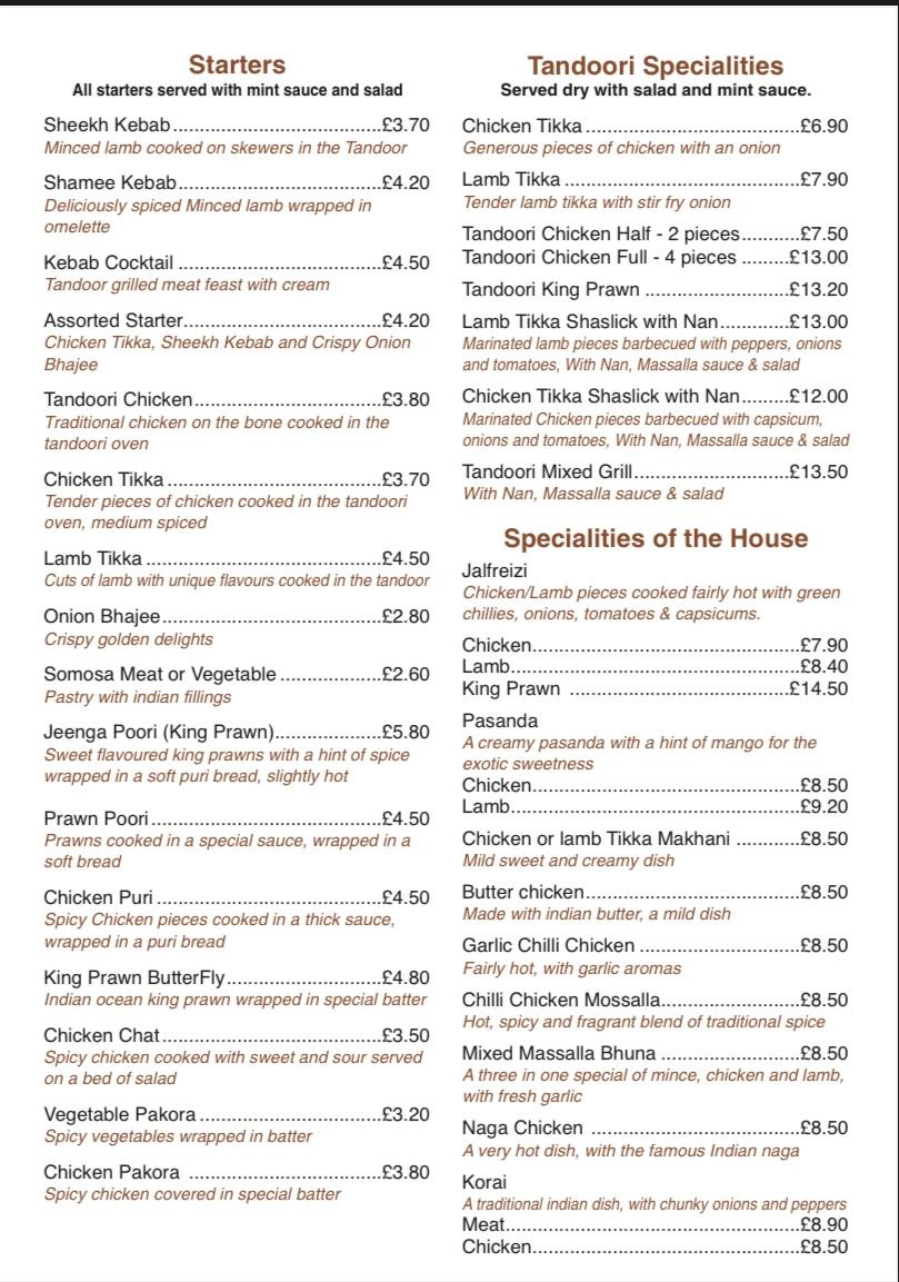 Menu at Balti Delight fast food, Abergavenny