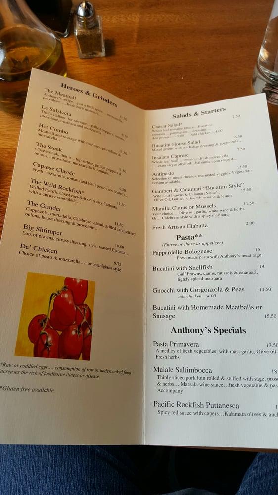 Menu at Bucatini pub & bar, Edmonds