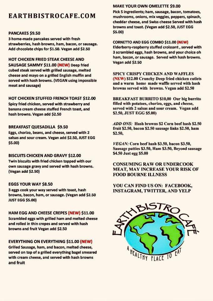 Carta de Earth Bistro Cafe, Cleveland