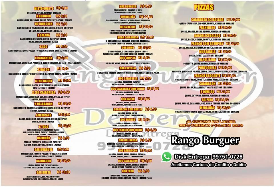 Menu em Rango Burguer restaurante, Itapeva, R. Roque do Amaral