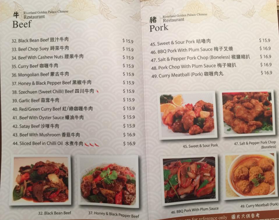 Menu at Riverland Golden Palace Restaurant, Renmark