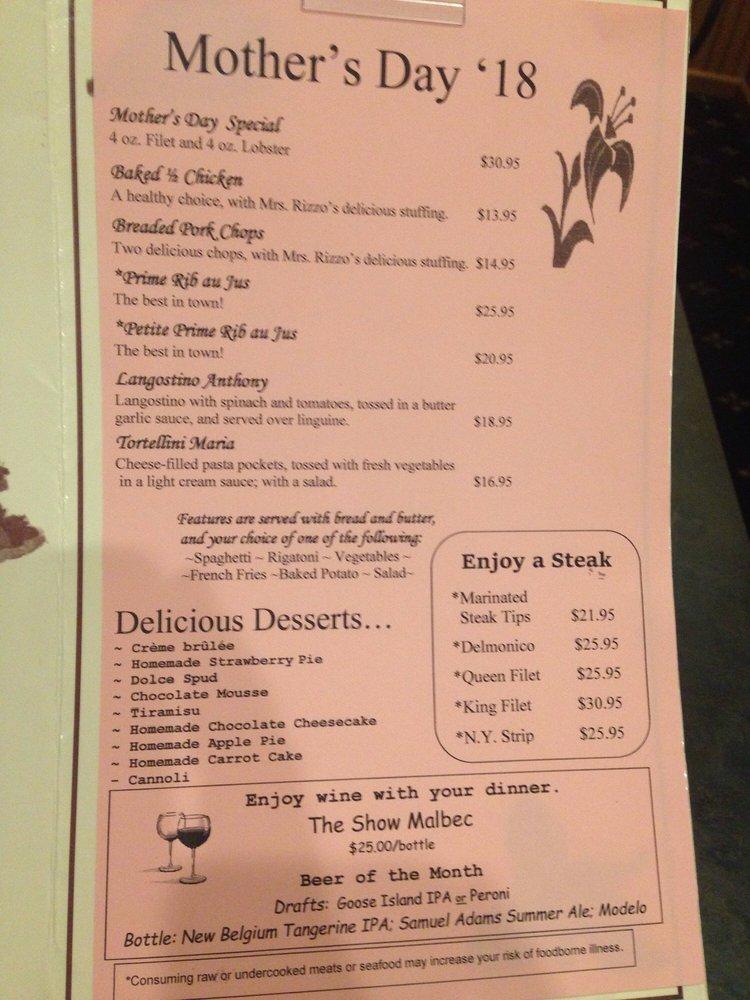 Menu at Rizzo's of Windber restaurant, Windber