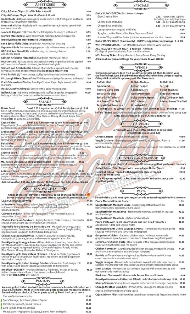 Menu at Brooklyn Heights Pizzeria, Austin, Avery Ranch Blvd C700