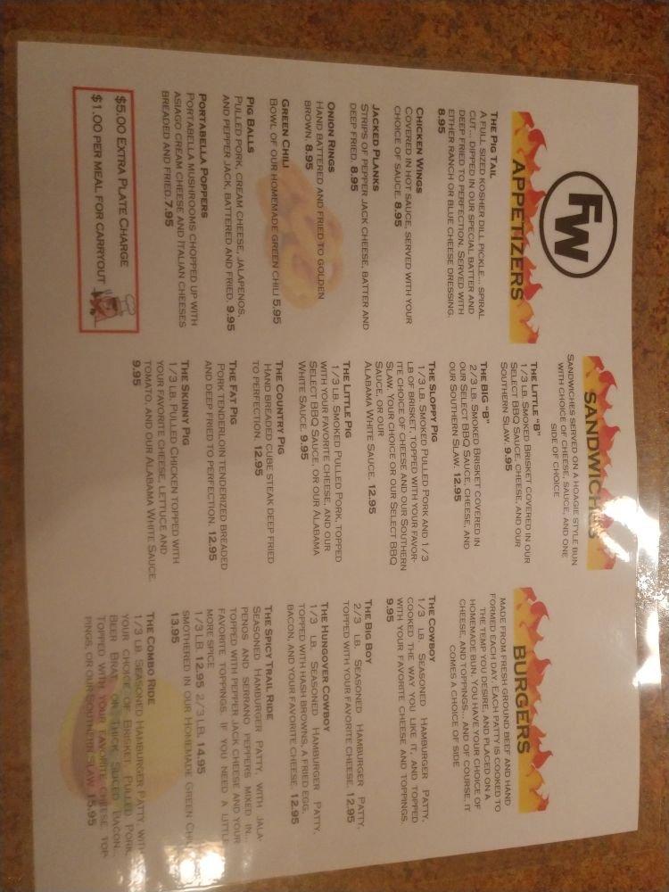 Menu at Firewater Smokehouse Grill BBQ, Sheridan