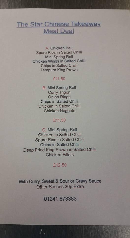 Menu at The Star restaurant, Arbroath