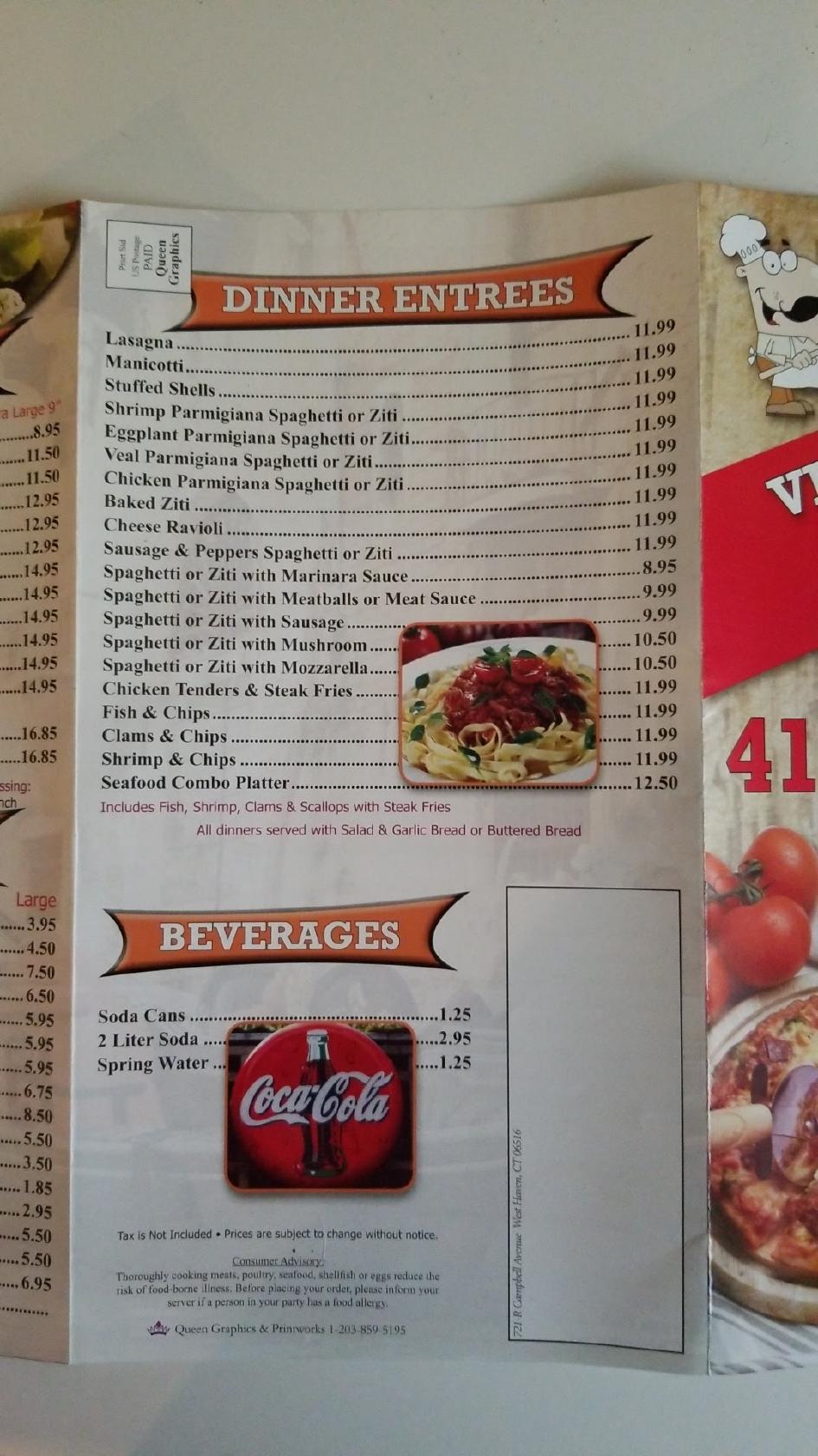 Menu at Village Pizza pizzeria, West Springfield