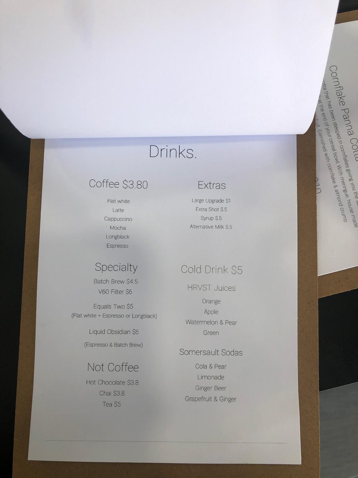 Menu at BaseCamp cafe, North Lakes
