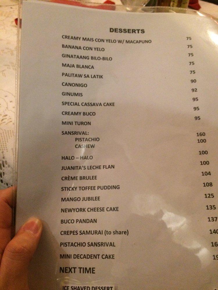Menu at Cafe Juanita, Pasig, 19 W Capitol Dr