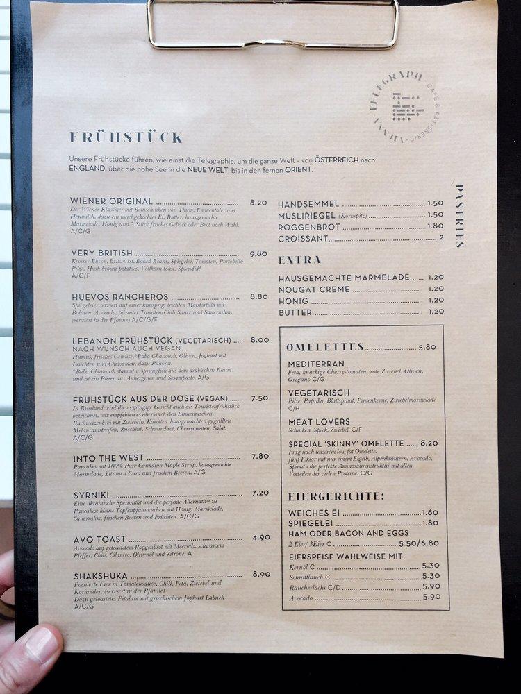 Speisekarte von Café Telegraph nachtisch, Wien