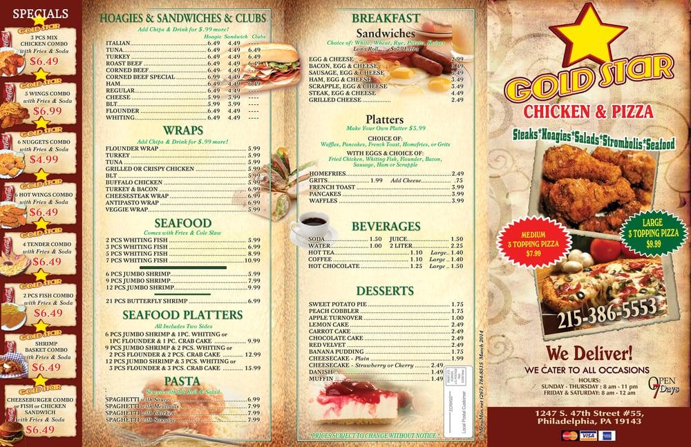 Menu at Gold Star Pizza pizzeria, Philadelphia