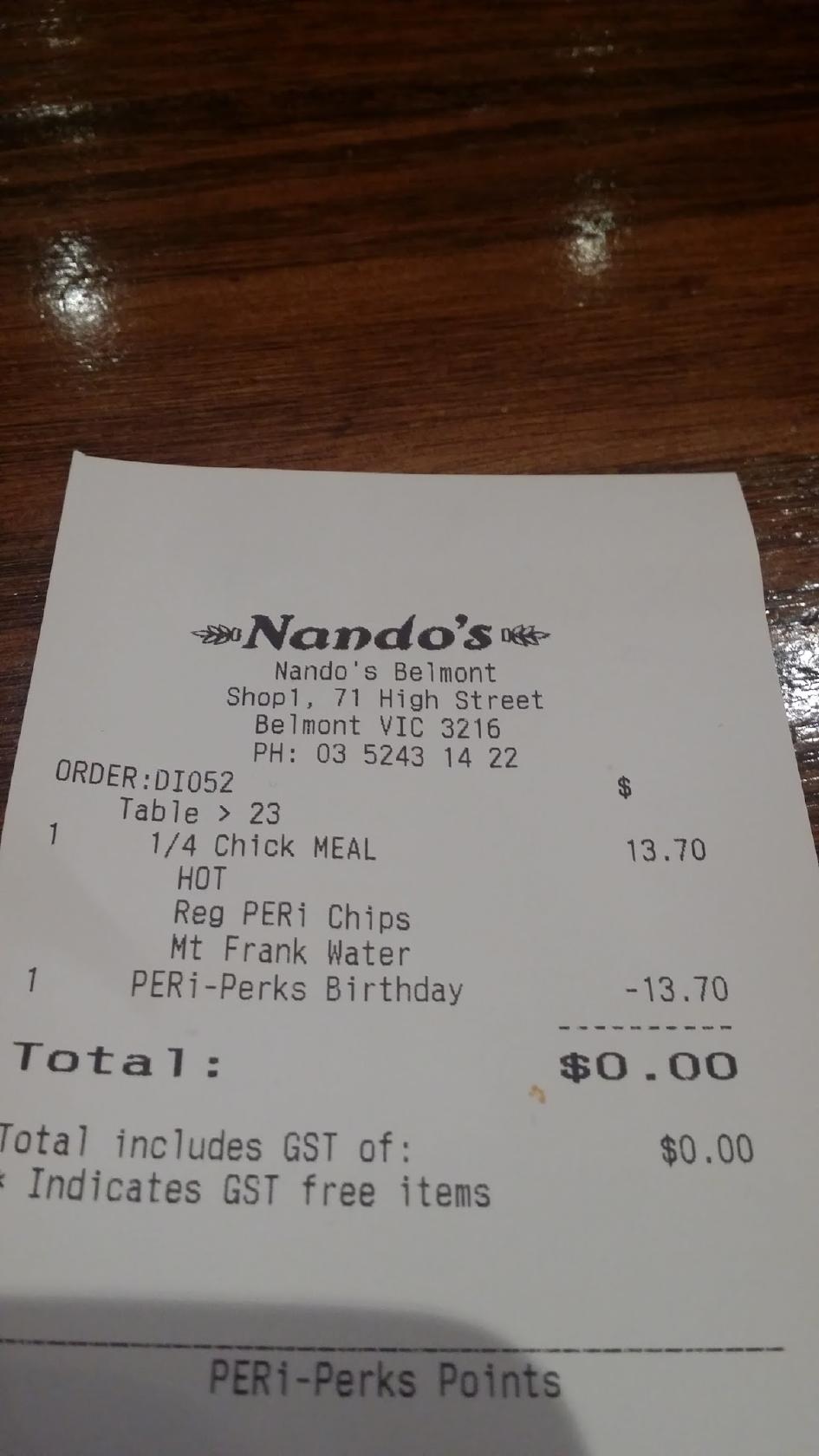 Menu at Nando's Belmont restaurant, Belmont, Shop 1/71 High St