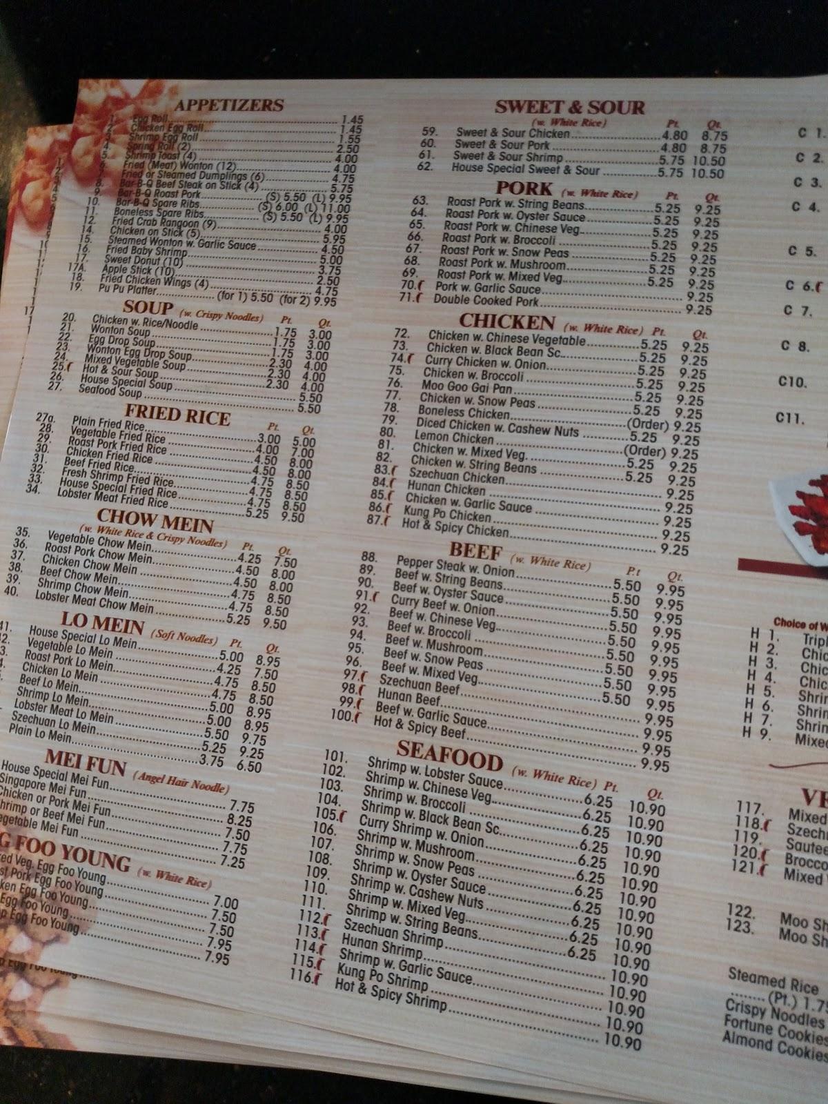 Menu at Number 1 Chinese Restaurant, Steubenville