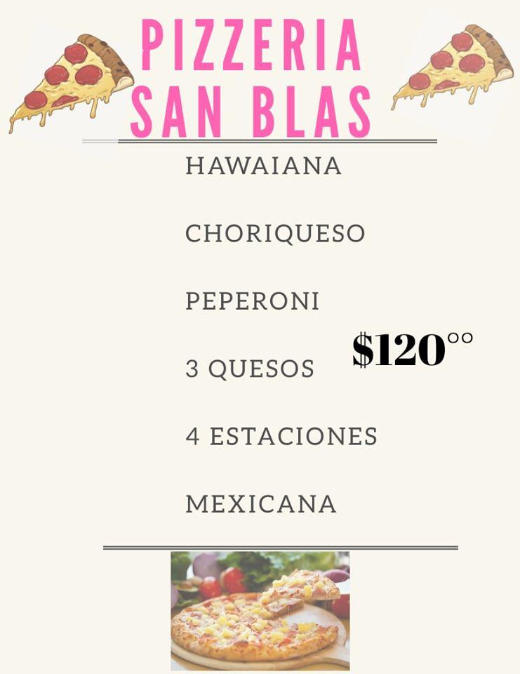Menu at Pizzería San Blas, San Blas Atempa