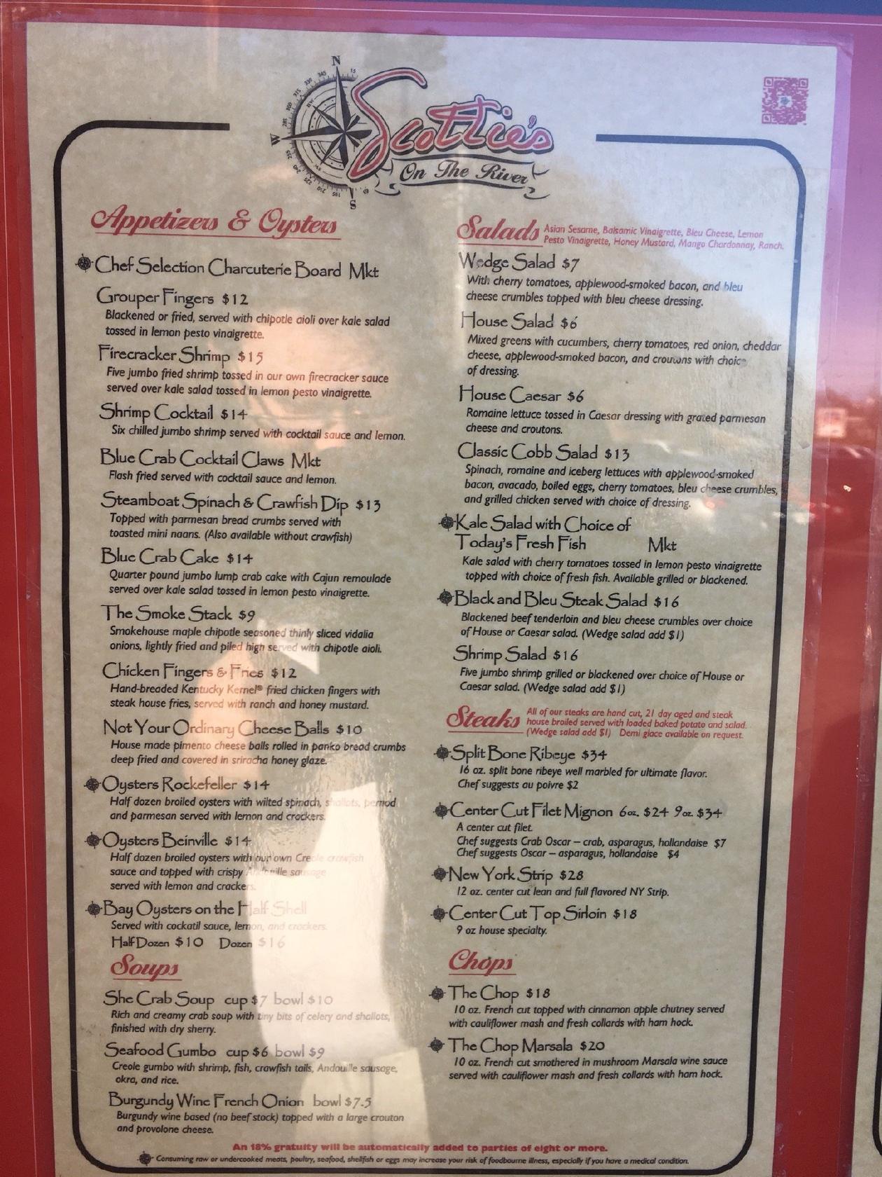 Menu at Scotties On The River pub & bar, Chattanooga
