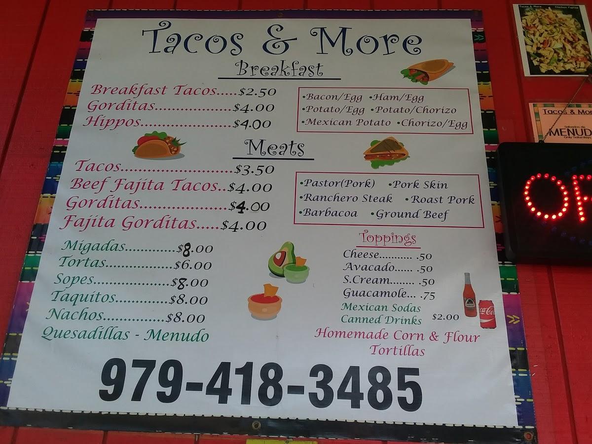 Menu at Tacos & More restaurant, West Columbia